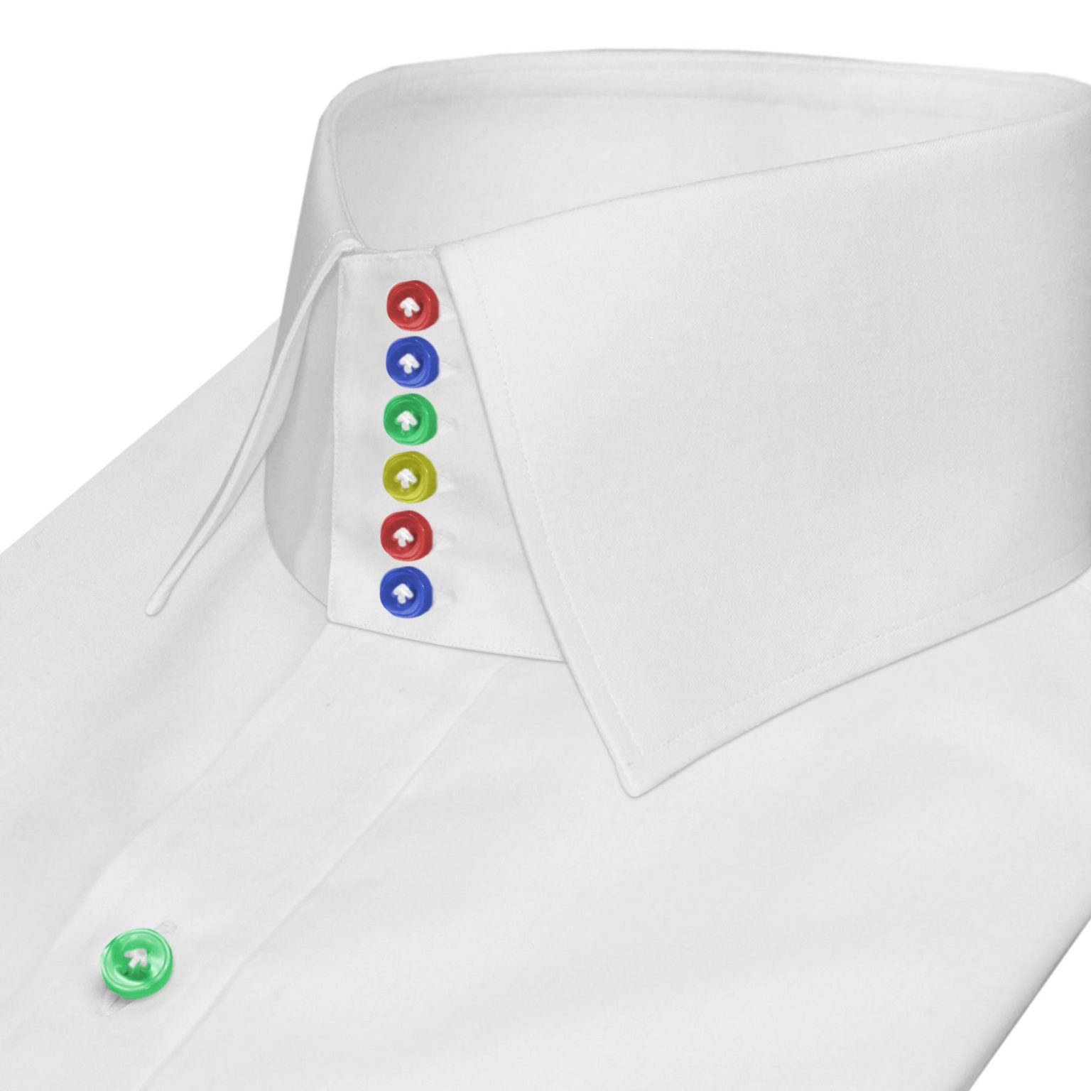 White High Spread Collar Rainbow Buttons - John Clothier