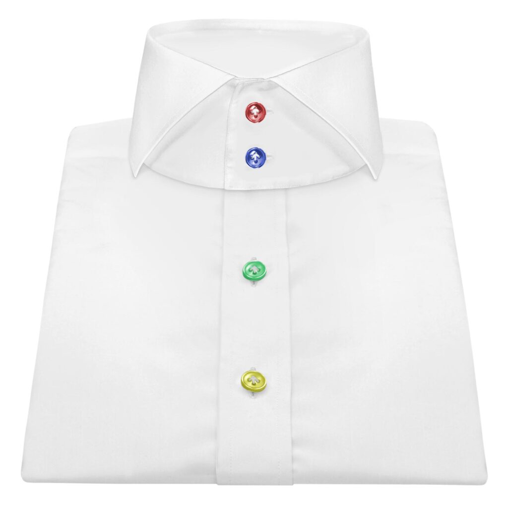 White High Cutaway 2 Rainbow Button Collar Shirt- John Clothier