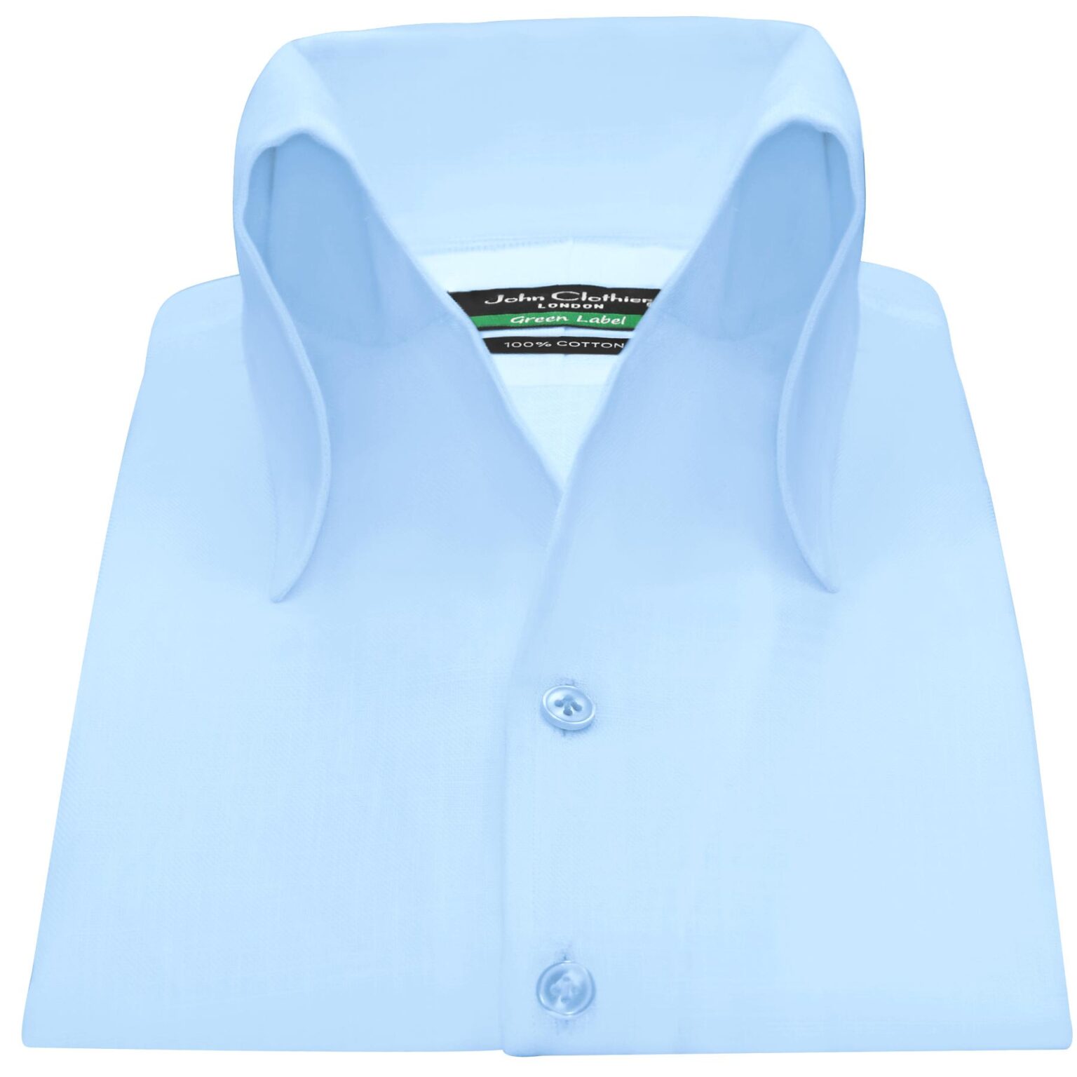 Sea Blue High Open Button Down Collar - John Clothier London
