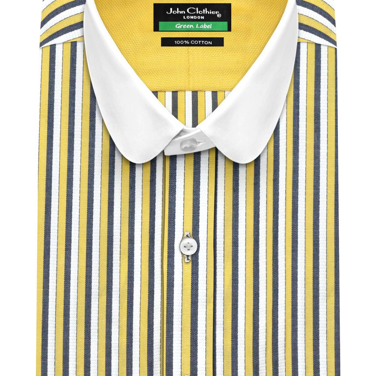 Blue Stripes High Long Point 4 Button Collar Shirt - John Clothier London