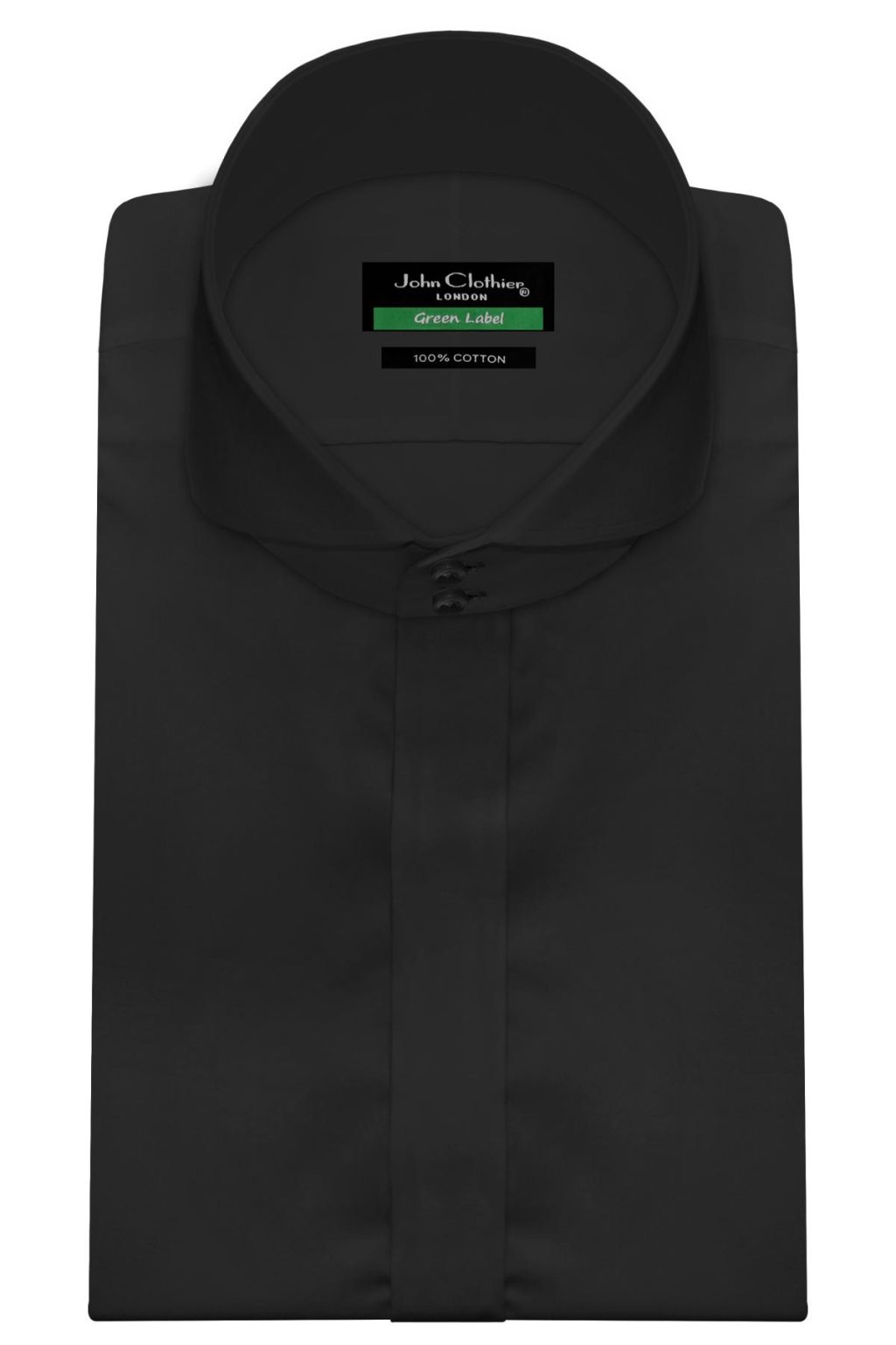 Black High Cutaway 2 Button Collar Hidden Placket Shirt- John Clothier ...