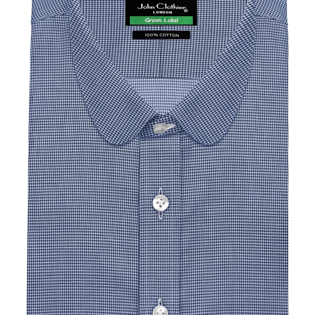 Navy Blue Dogstooth High Stand Collar Shirt- John Clothier London