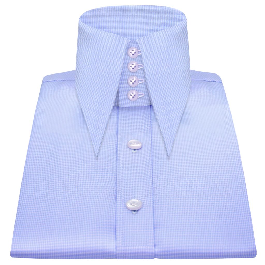Blue Dogstooth High Long Point 4 Button Collar- John Clothier London