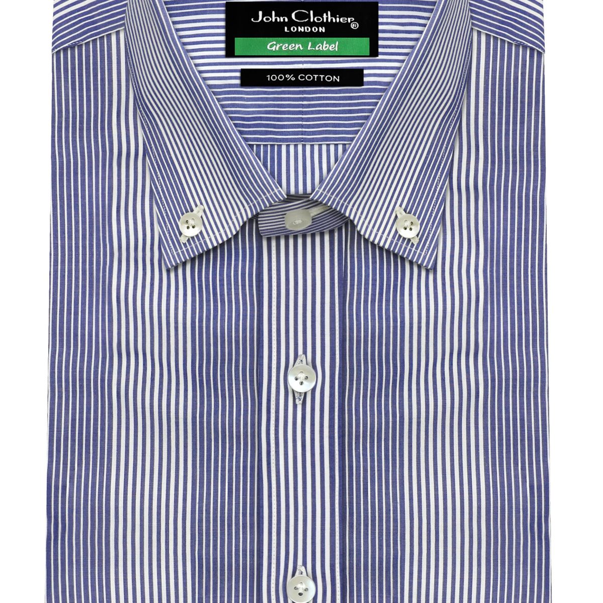 Blue White Mix Stripes High Wing 2 Button Collar Shirt- John Clothier