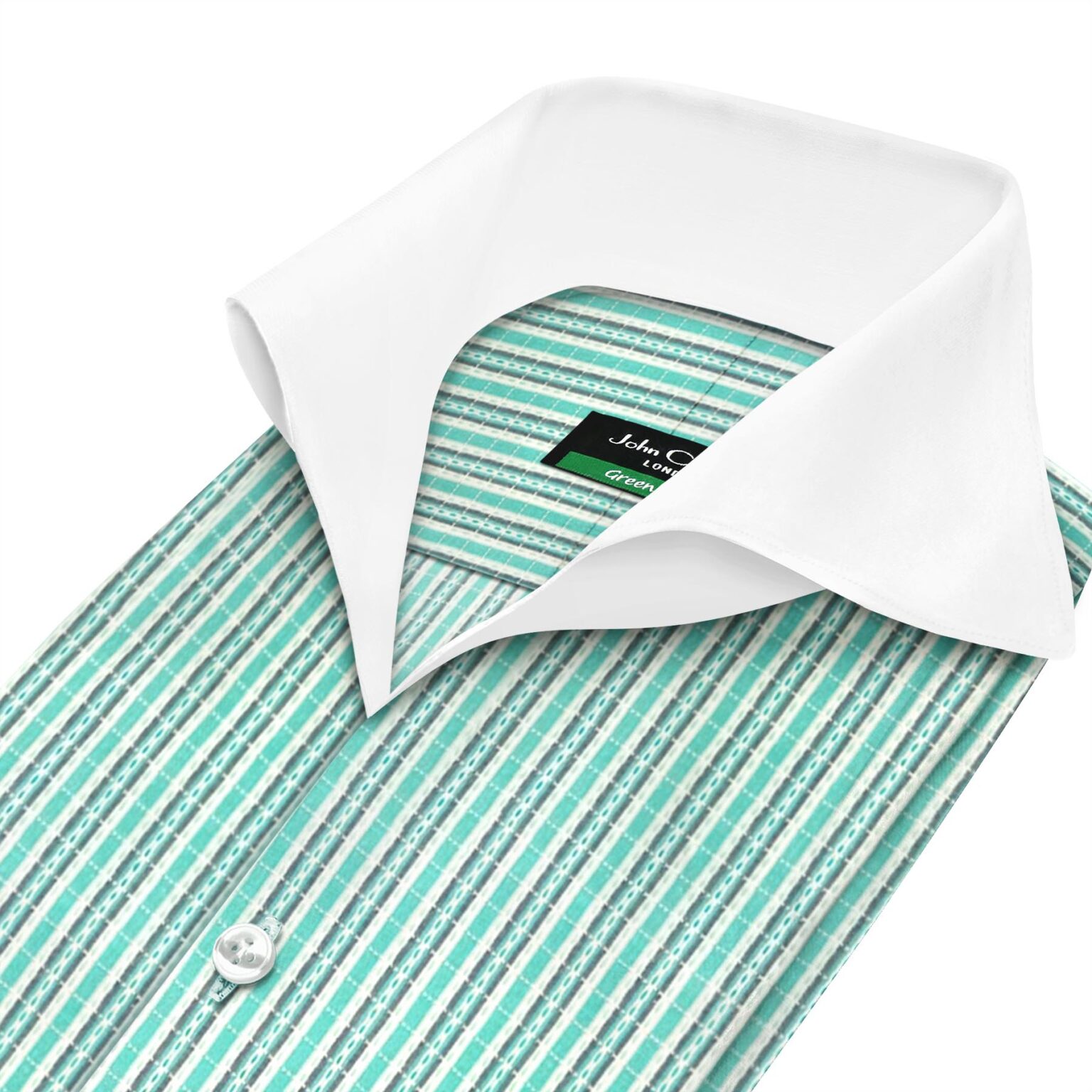 Mint Green & White Stripes High Open Cutaway Collar John Clothier London