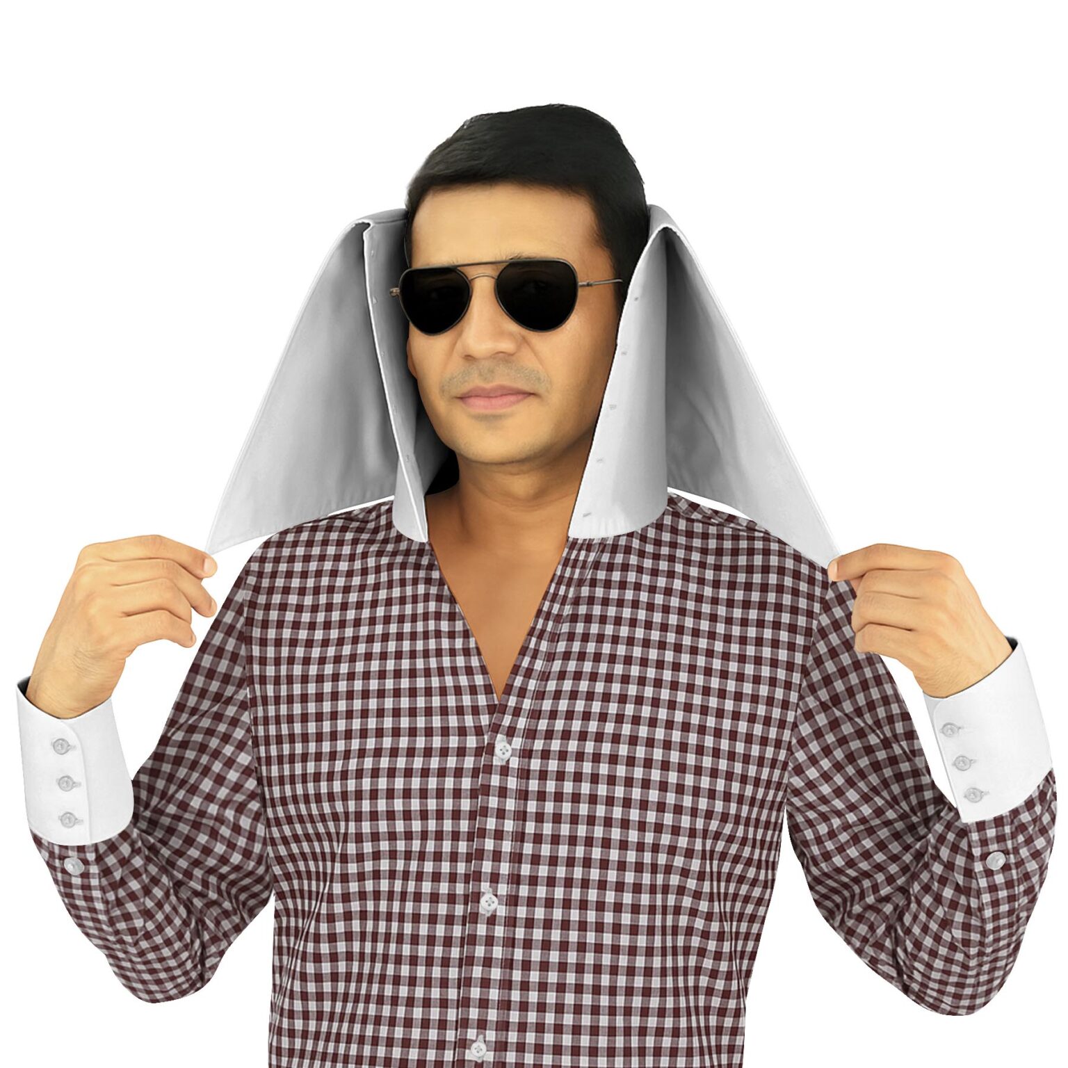 Maroon Gingham Checks High Face Cover Collar - John Clothier