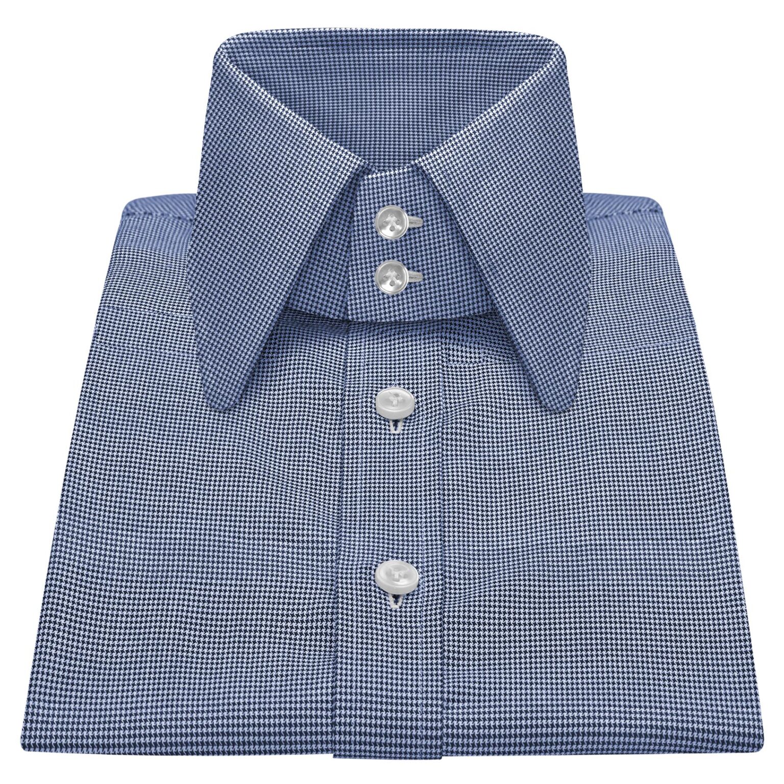Navy Blue Dogstooth High Long Round Tip 2 Button Collar- John Clothier