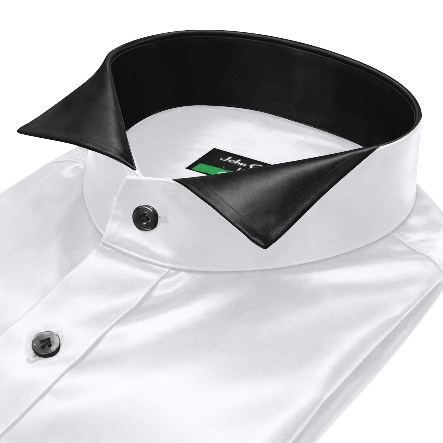 White Silky Satin Contrast Wing Tip Collar- John Clothier